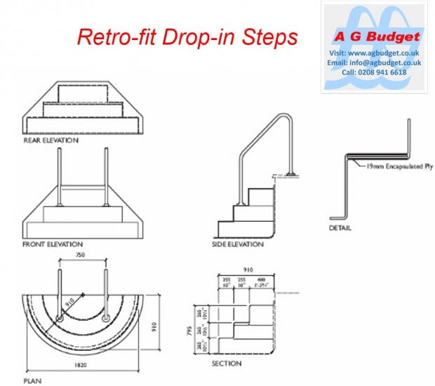 Drop In Rounded Pool Steps - Retrofit Pool Steps from AG Budget, UK